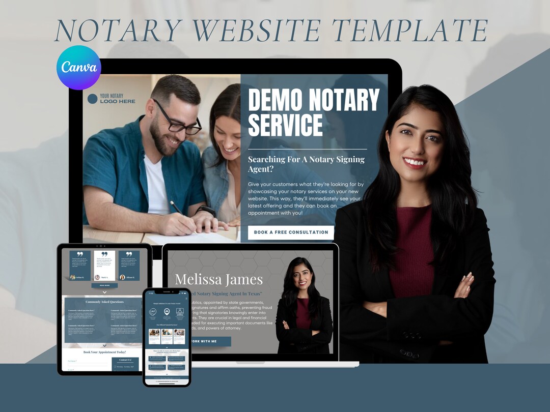 Certified Notary Public Canva Website Template Professional Notary ...