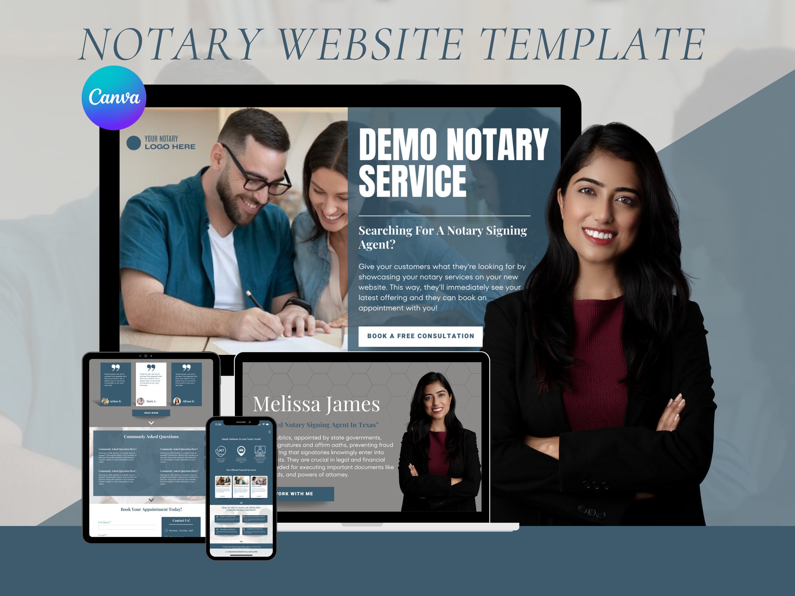 Notary Public Website Template: Professional Landing Page (canva ...