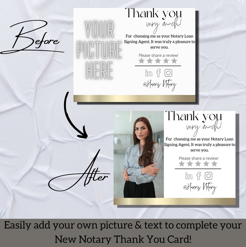 Notary Public Thank You Card Template: Luxe Gray and Gold (canva) - Etsy