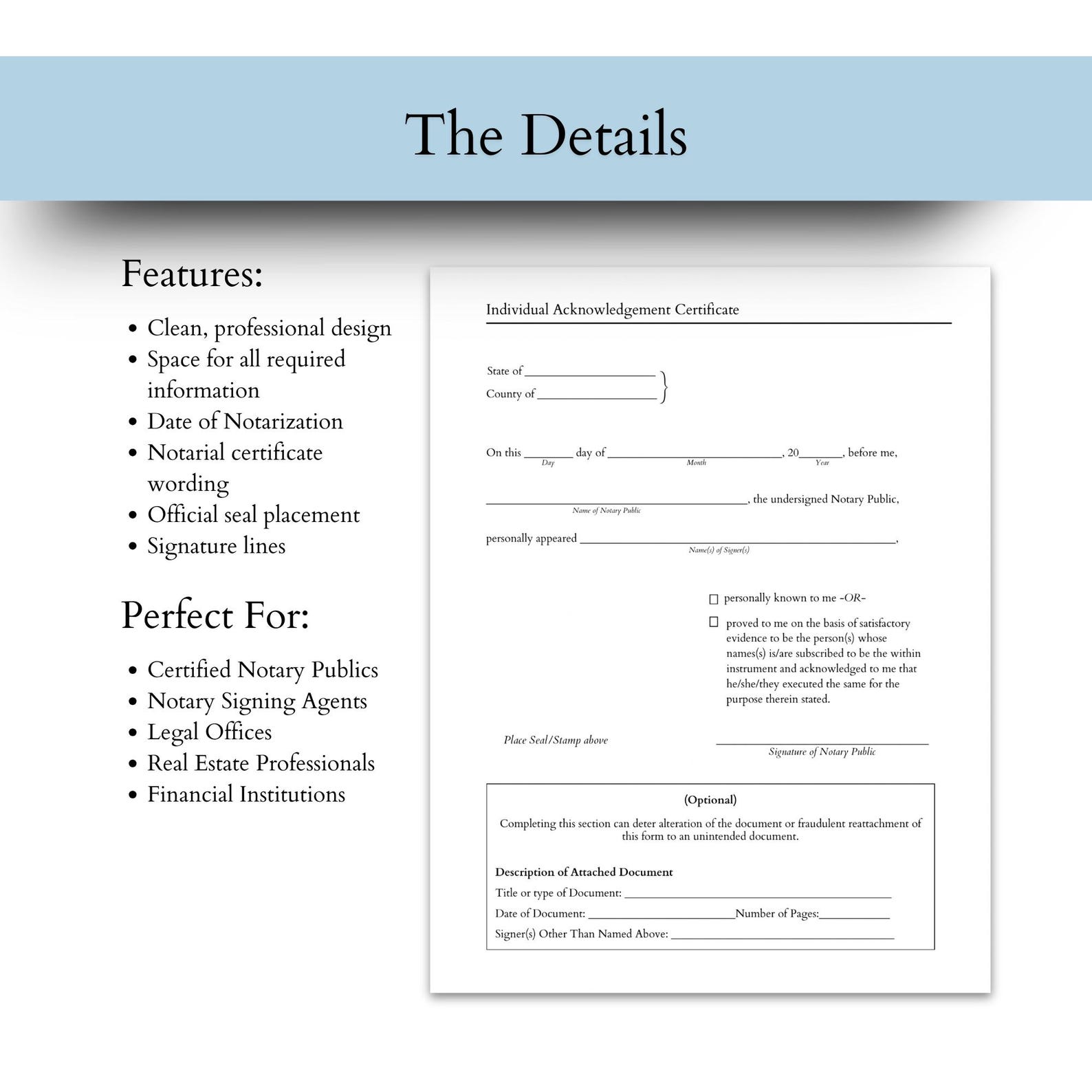 Printable Notary Acknowledgment Certificate: State Compliant Legal Form ...