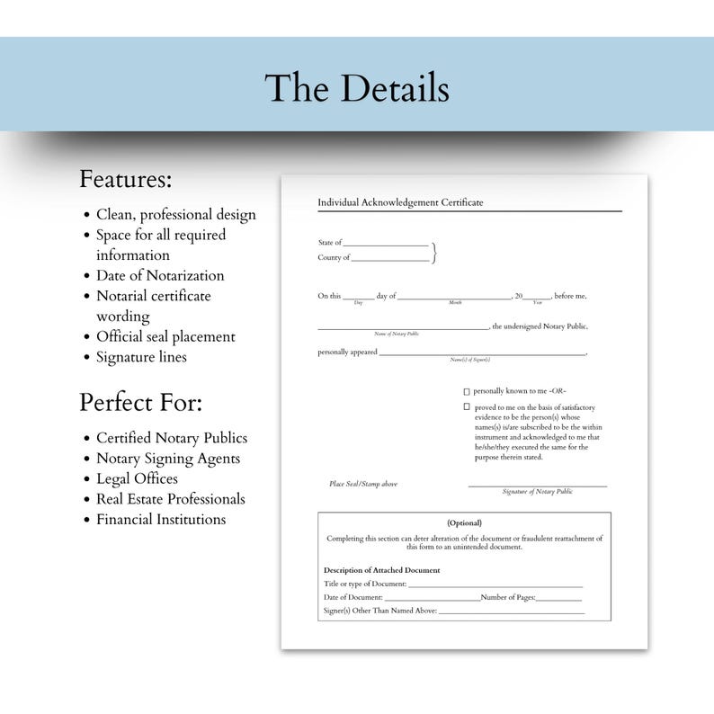 Printable Notary Acknowledgment Certificate: State Compliant Legal Form ...