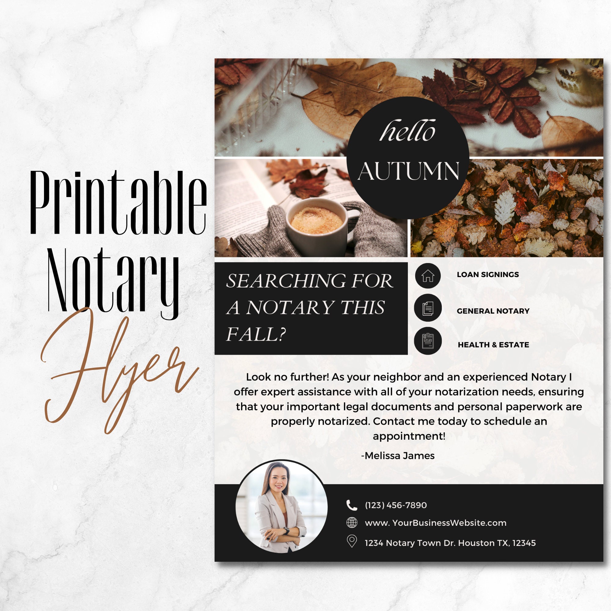 Notary Public Fall Flyer Template | Notary Signing Agent Marketing ...