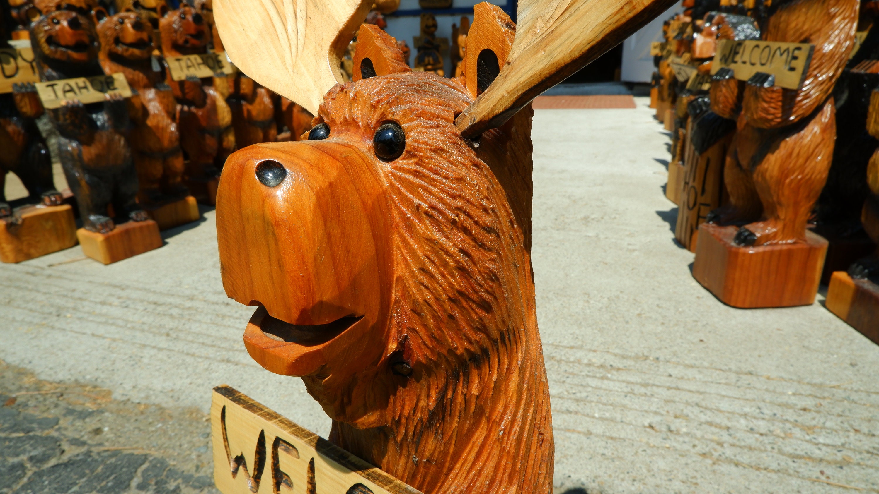 Wood Carved Moose With Welcome Sign - Etsy