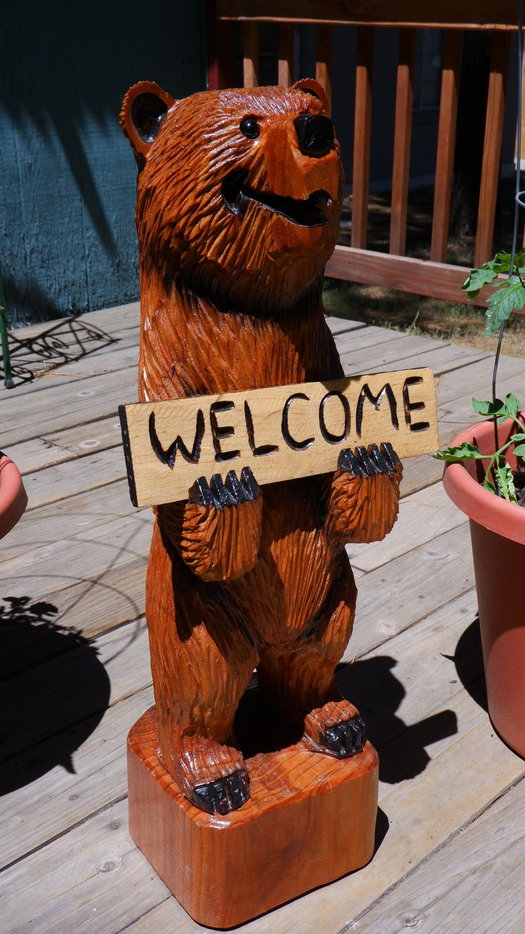 Wood Carved Standing Bear Chainsaw Art With Welcome Sign, Large - Etsy