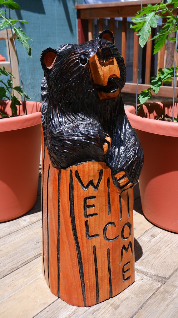Wood Carved Log Bear Chainsaw Art Large Etsy UK