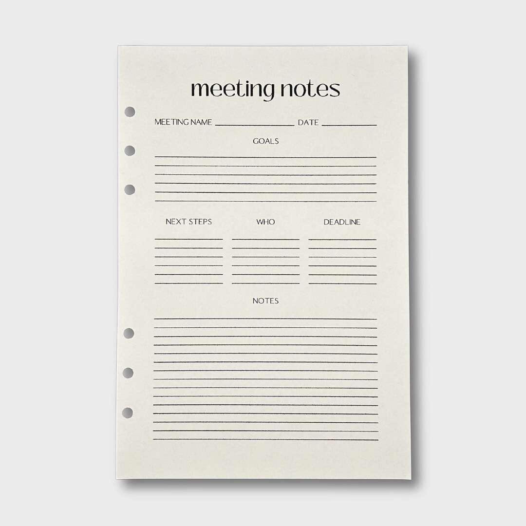 Undated Meeting Notes Loose A5 Planner Pages - Etsy