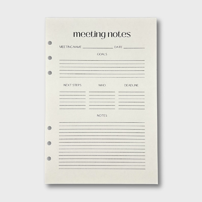 Undated Meeting Notes Loose A5 Planner Pages - Etsy