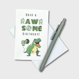 Have A Rawr-some Birthday Card Kid's Dinosaur Card - Etsy