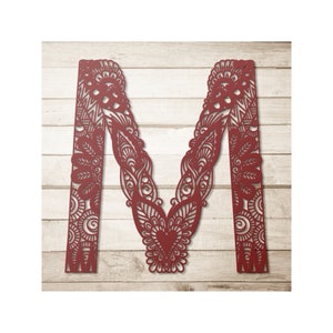M Alphabet Monogram Metal Wall Art Deco, Letter M Metal Art Print, Line ...