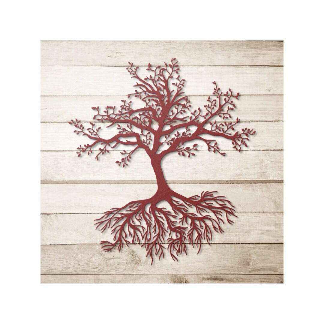 Tree Metal Wall Art, Tree Silhouette Metal Art Print, Tree Roots Metal ...