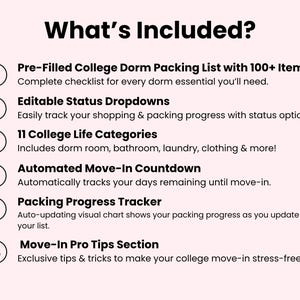 College Dorm Packing List: Google Sheets Planner With Move-in Countdown ...