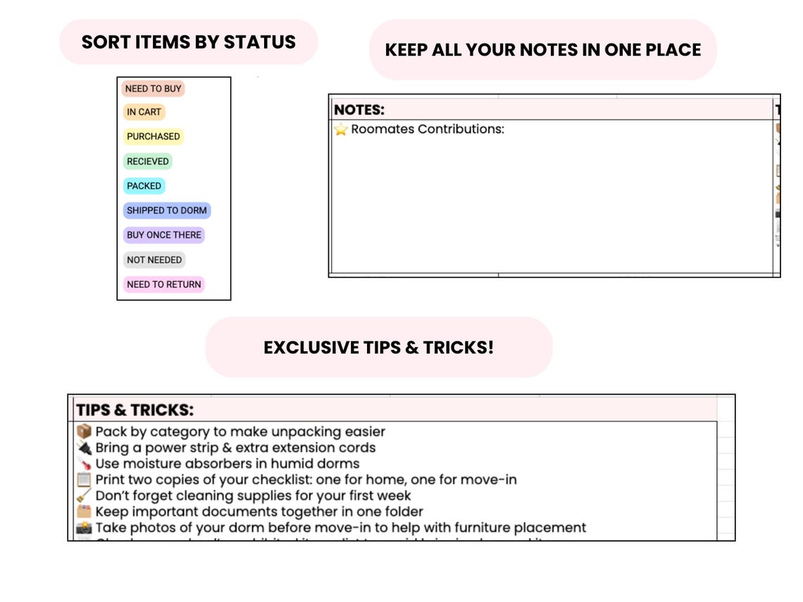 College Dorm Packing List: Google Sheets Planner With Move-in Countdown ...
