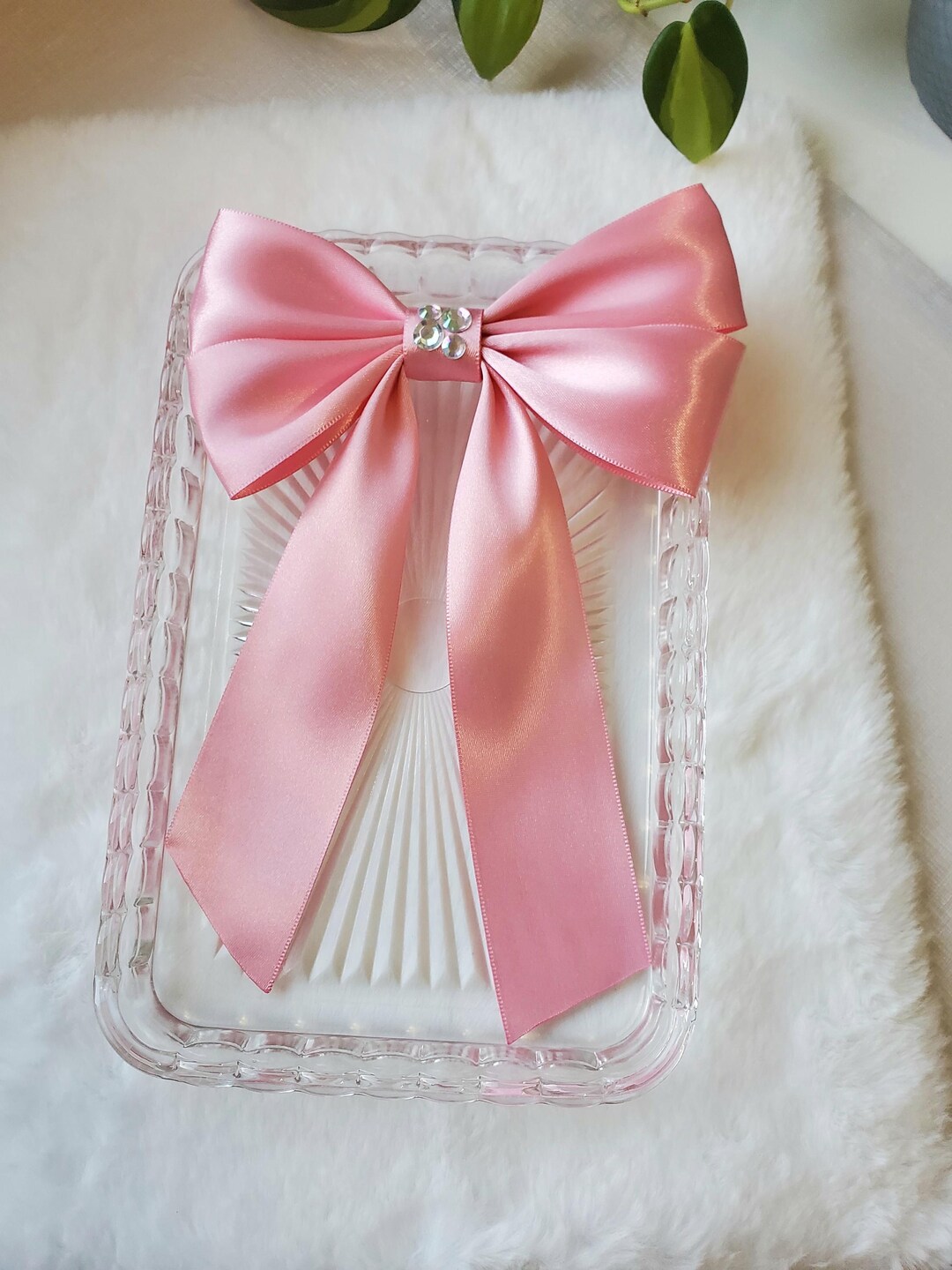 Dusty Pink Ribbon Hair Bow With Rhinestones | Hair Accessories ...