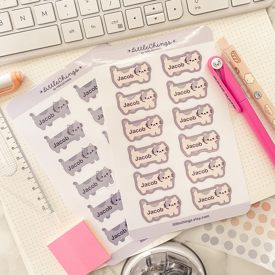 Kawaii Name Stickers - Cute Cats - Daycare Labels - School Name Tags - Etsy