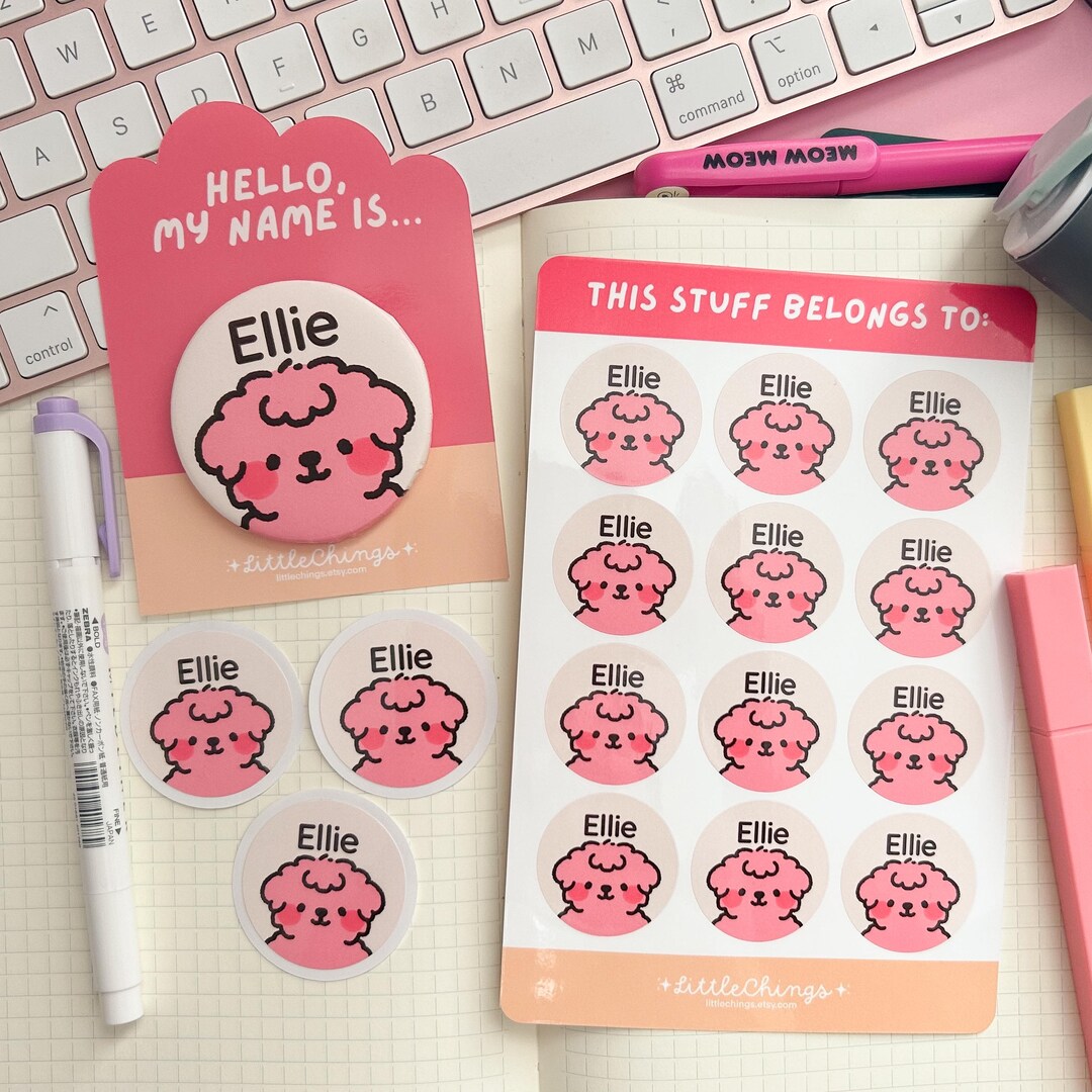 Kawaii Animal Name Stickers & Badge Set - Littlechings Originals - Etsy