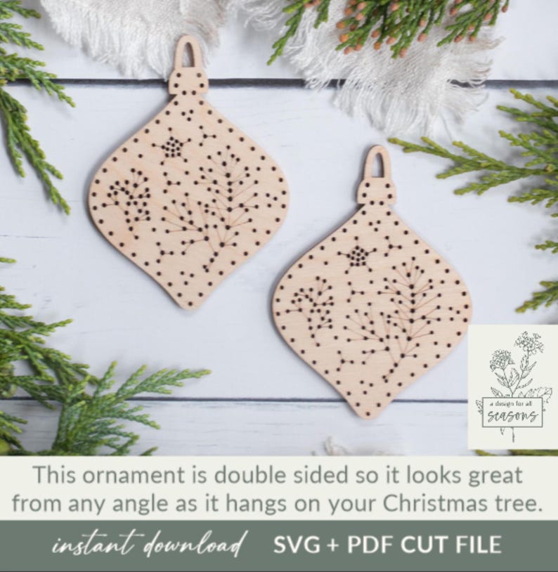 Embroidered Christmas Tree Ornament SVG Botanical Embroidery Pattern on ...