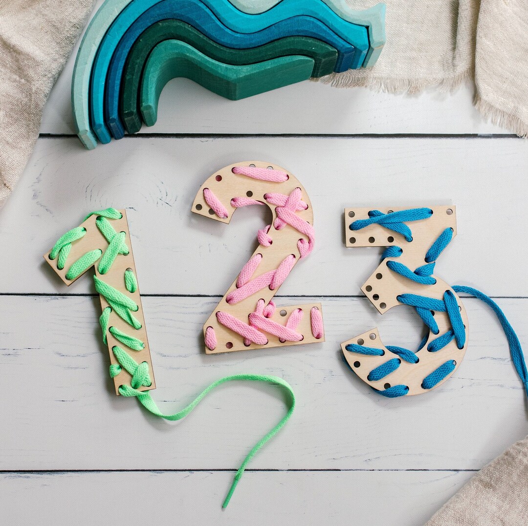 Numbers Lacing Board, 123 Sewing Cards, Child's Sewing Activity, Learn ...