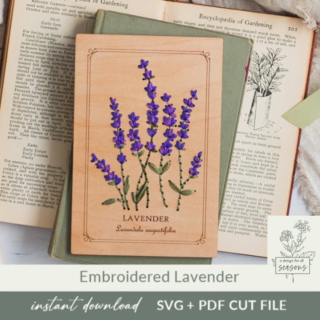 Lavender Embroidery Blank Wood Pattern SVG Laser Cut File Hand Drawn ...