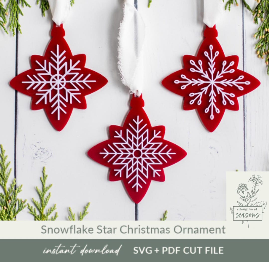 Snowflake Christmas Ornaments SVG Set of 3 Double Sided Acrylic Xmas ...