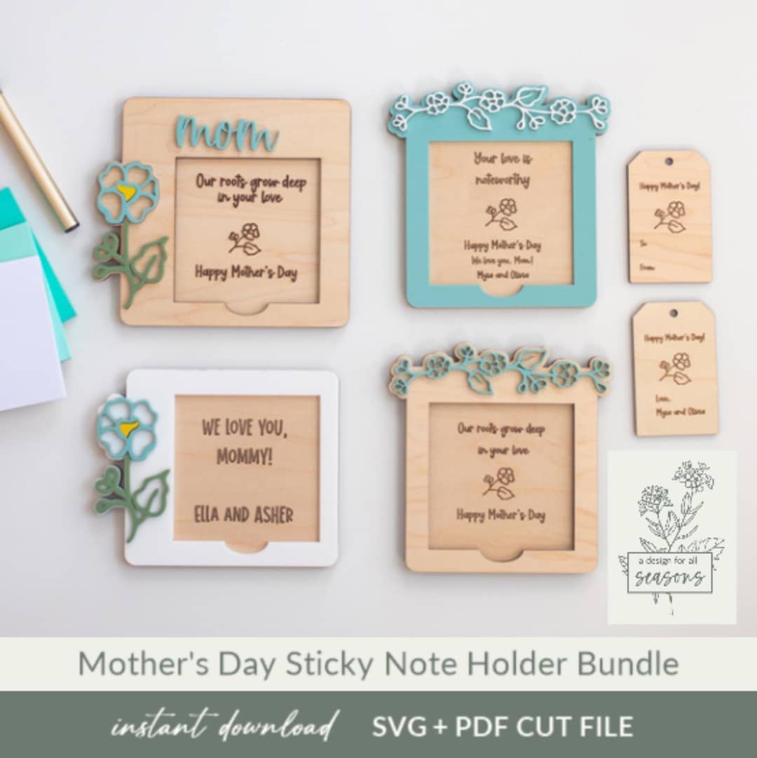 Mother's Day Floral Sticky Note Holder SVG Bundle | Personalized Gift ...
