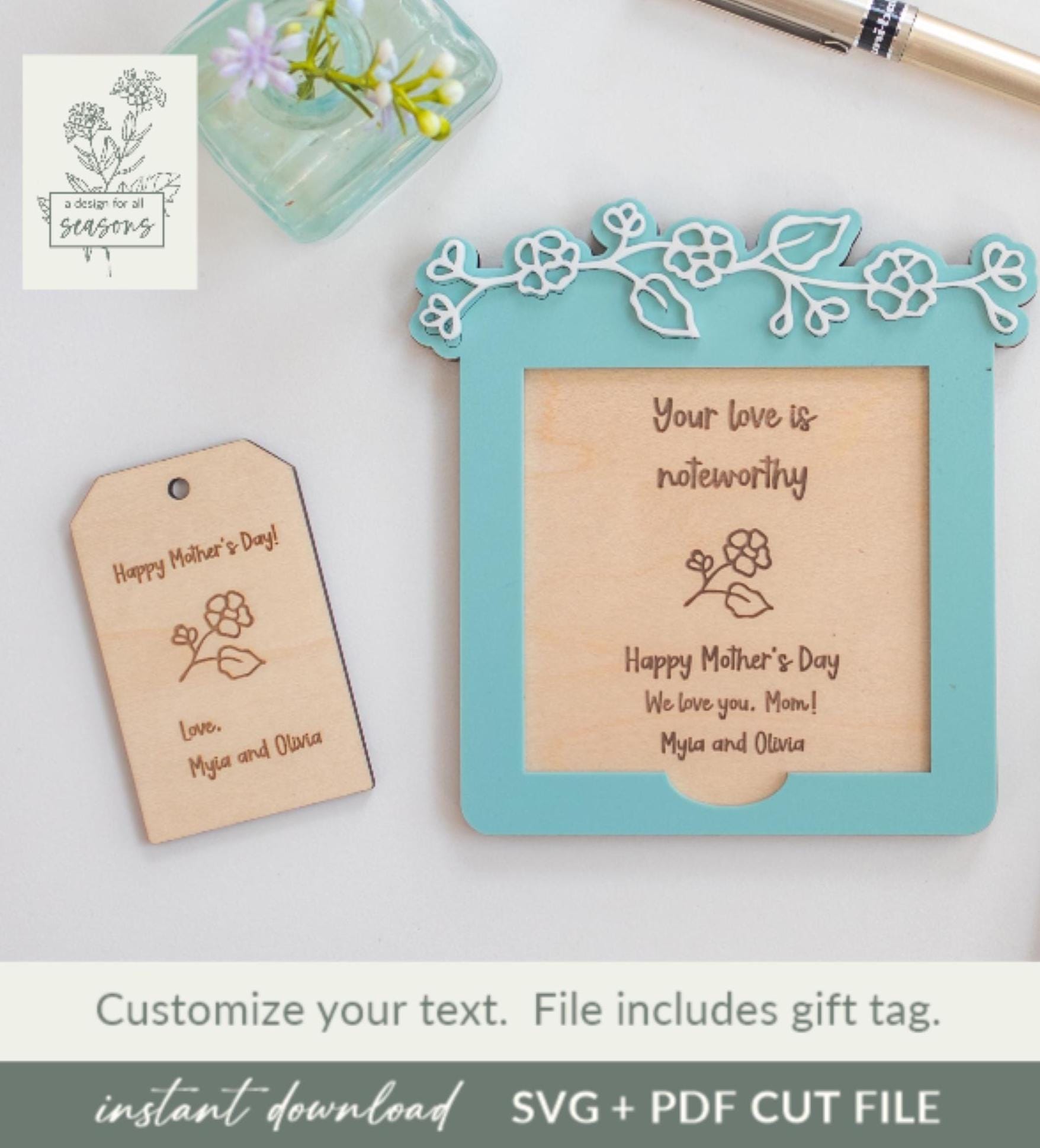 Mother's Day Floral Sticky Note Holder SVG Bundle | Personalized Gift ...