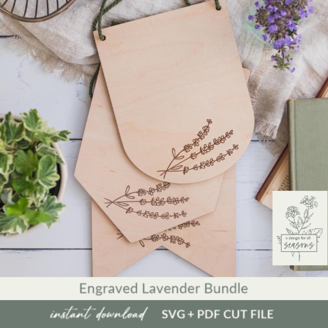 SVG Lavender Wood Pennant Cut File Bundle, Engraved Botanical Family ...