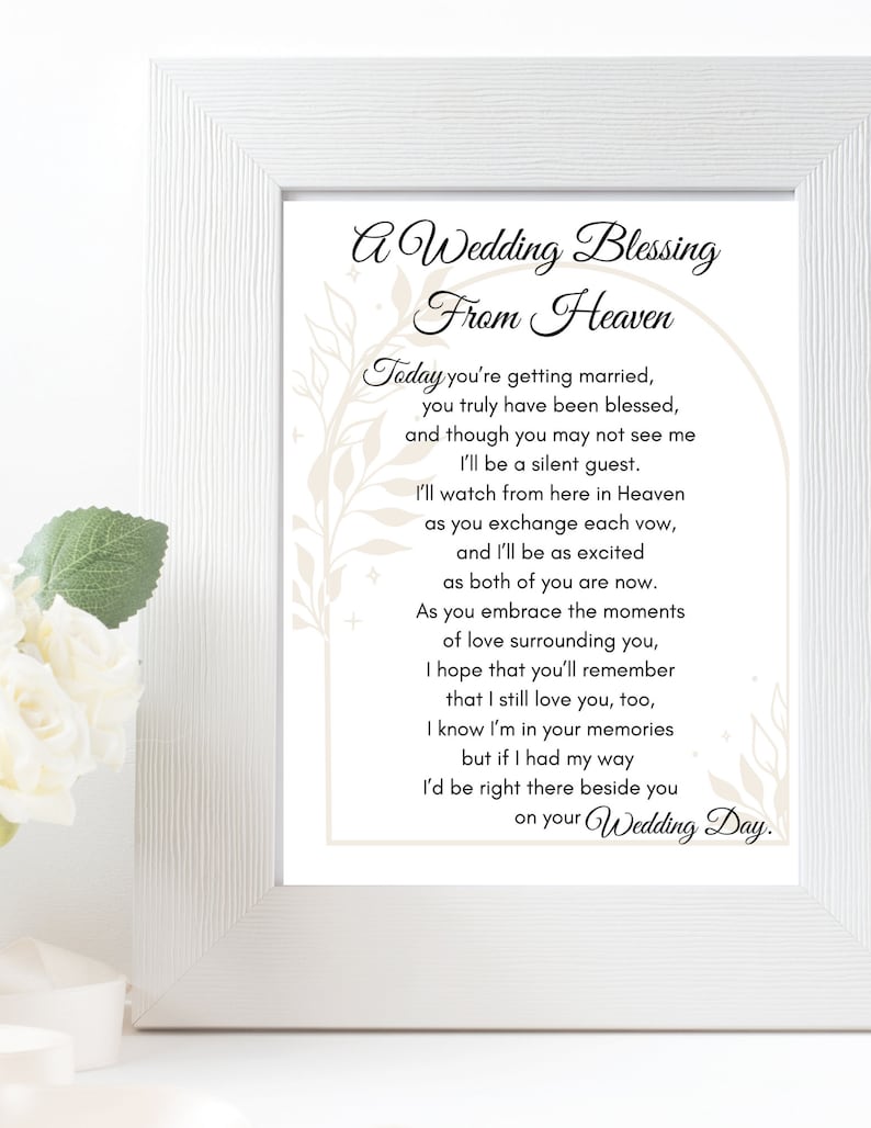 Wedding Memorial Poem Print: Blessing From Heaven (digital Download) - Etsy