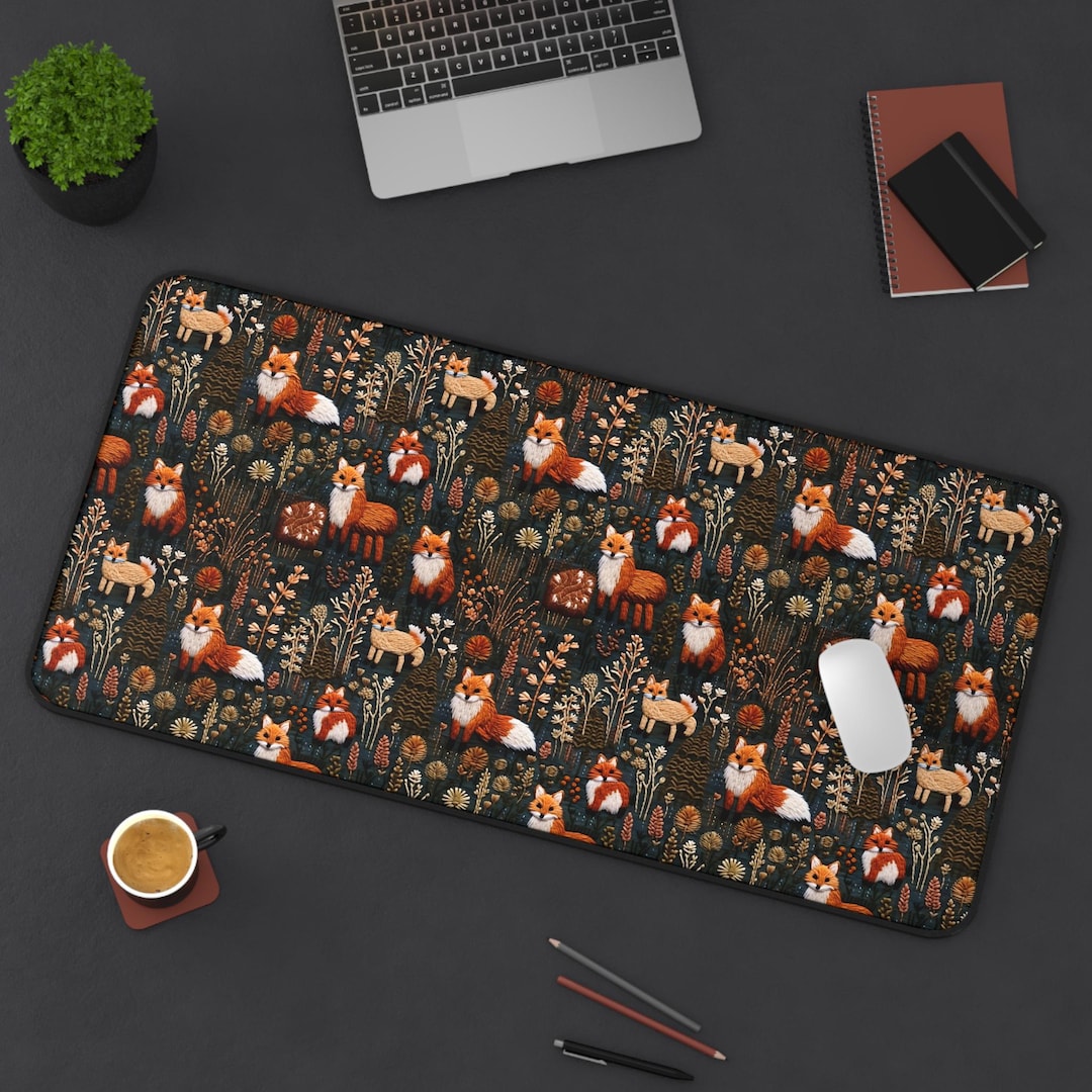 Fox Desk Mat, Floral Desk Mat, Cottagecore Desk Mat, Fantasy Desk Mat ...