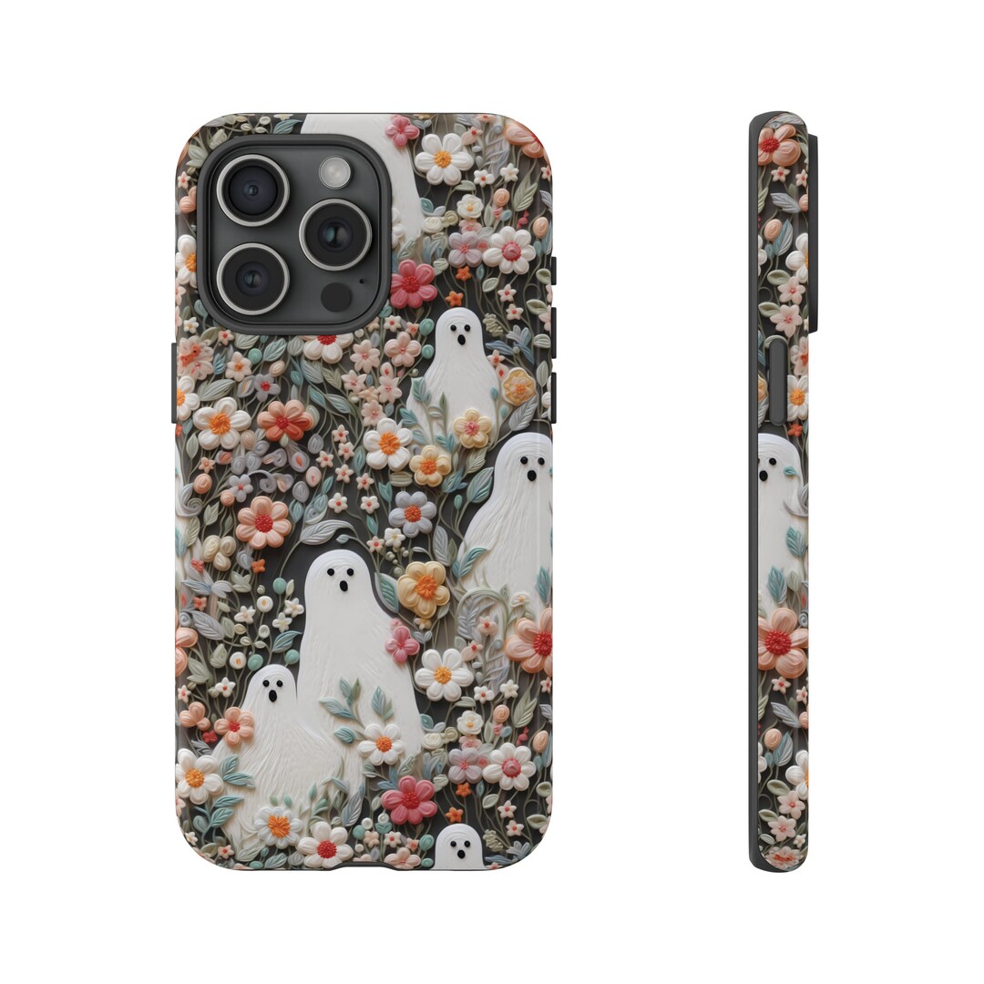Ghosts and Flowers Phone Case, 3D Spooky Ghosts Floral Phone Case ...