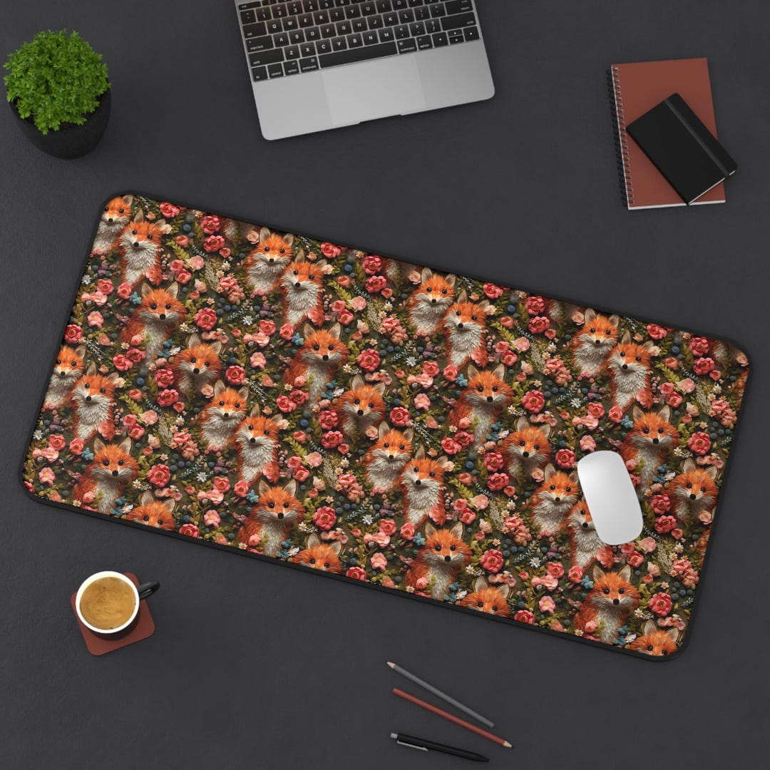Fox Desk Mat, Floral Desk Mat, Cottagecore Desk Mat, Fantasy Desk Mat ...