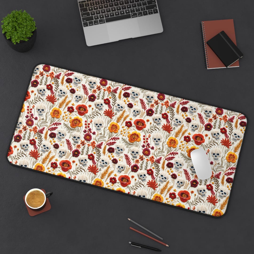 Skeleton Desk Mat, Floral Desk Mat, Cottagecore Desk Mat, Horror Desk ...