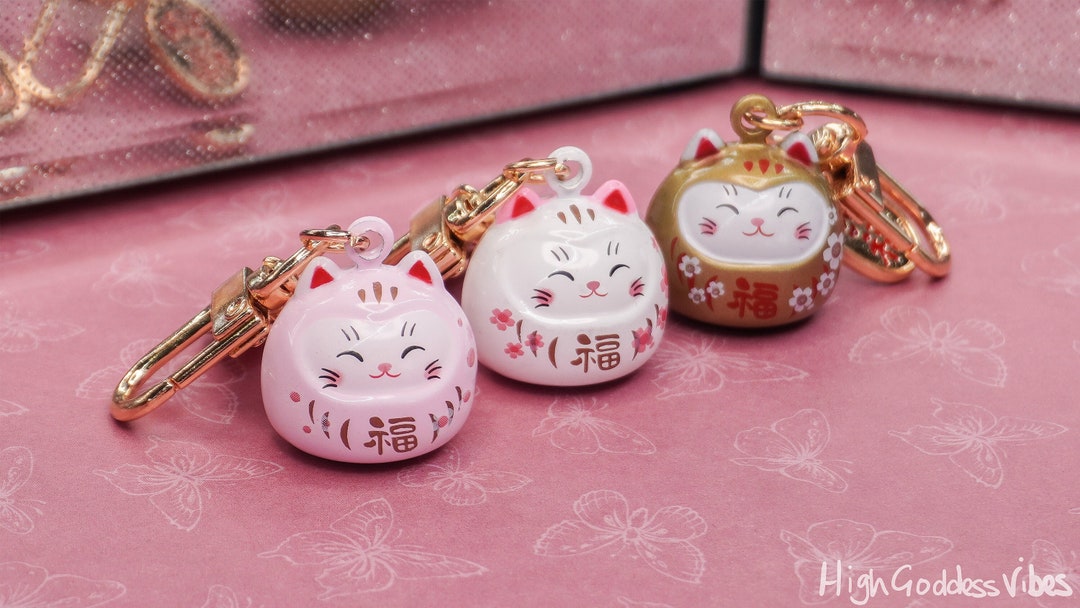 Maneki Neko Lucky Cat Keyring - Japanese Good Luck Daruma Welcoming Cat Keychain, Wealth ...