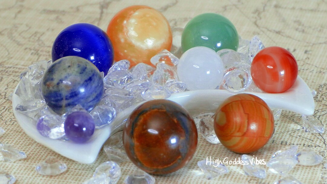 Solar System Stone Spheres - Set of 9 Boxed Gemstone Gift Planets ...