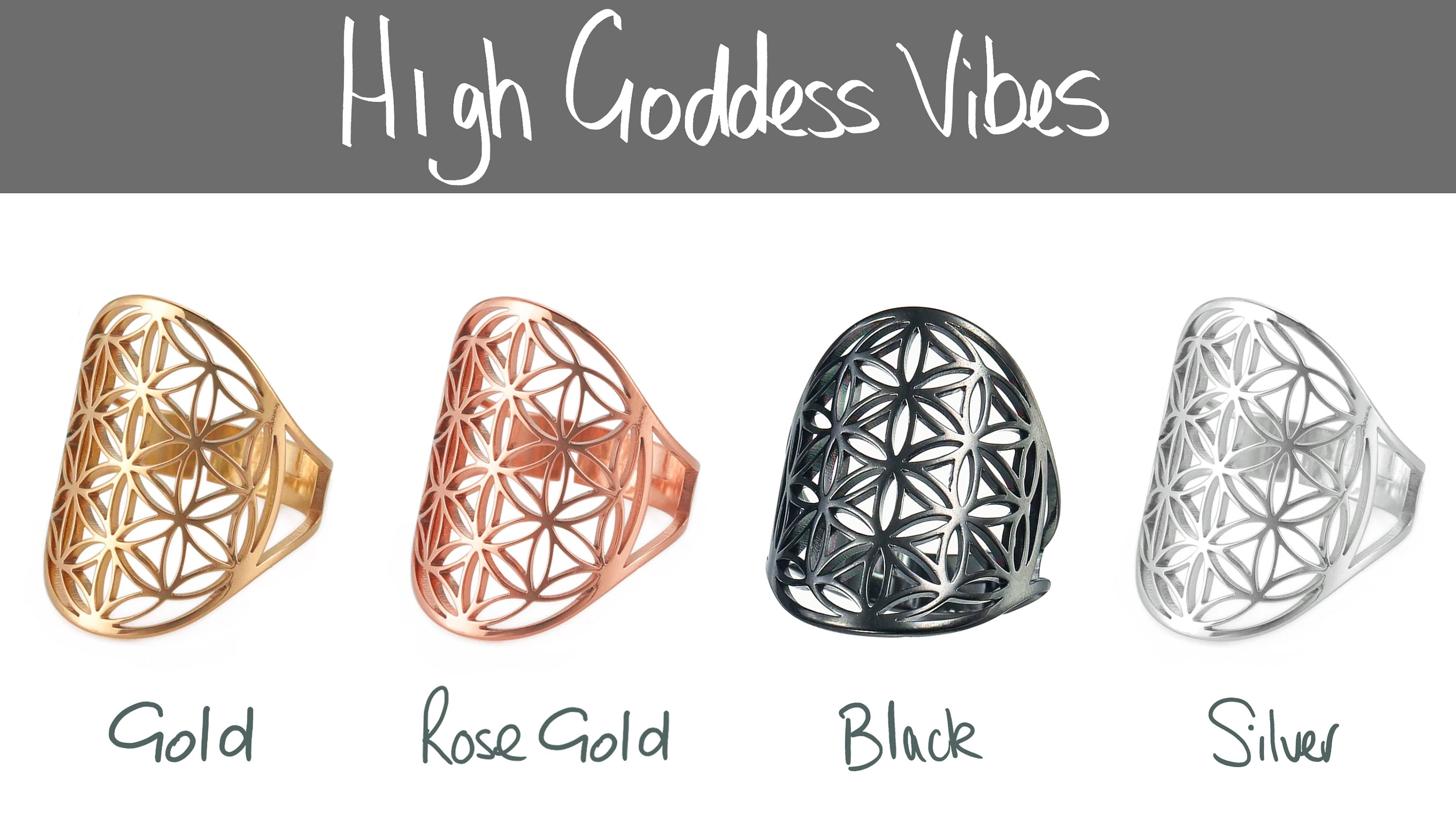 Flower of Life Sacred Geometry Ring Rose Gold Silver, Resizable ...