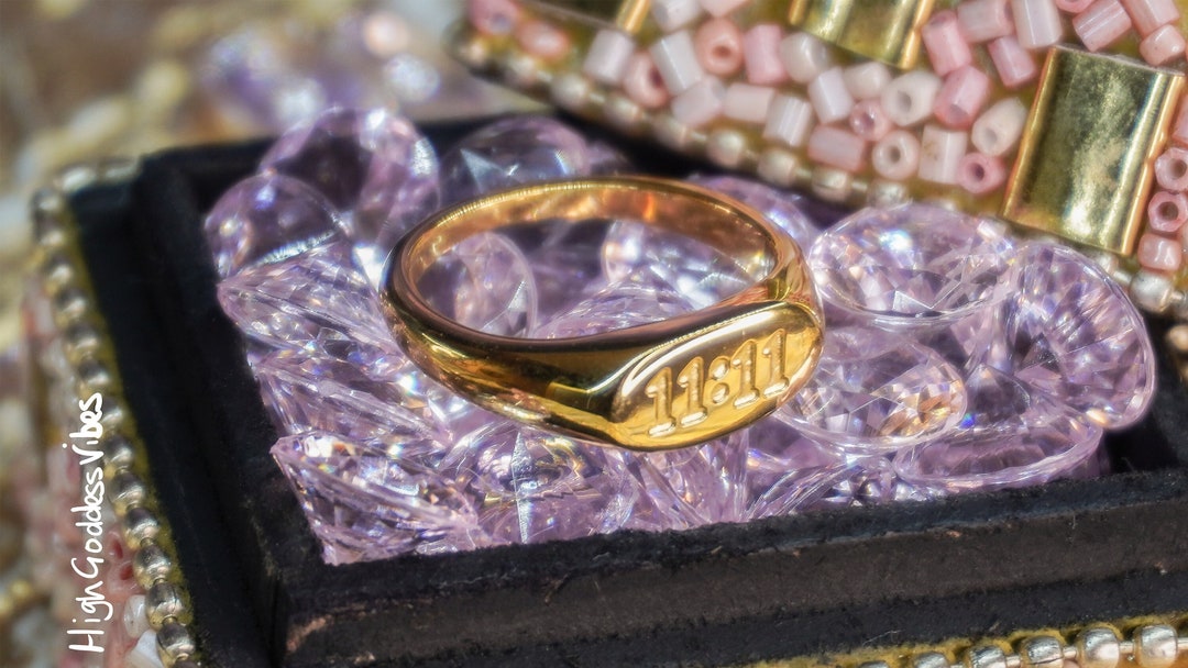11:11 Signet Ring - Engraved Angel Number Skinny Stack Rings, Slim ...