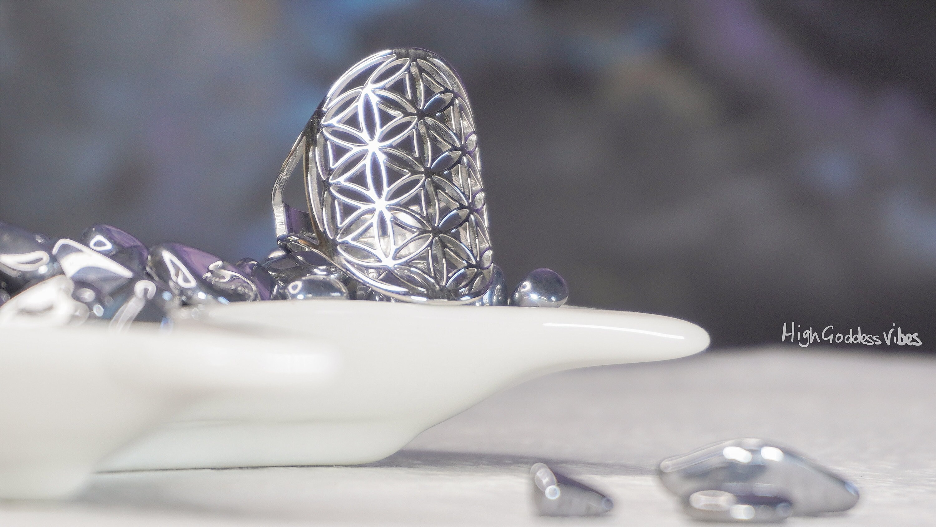 Flower of Life Sacred Geometry Ring Rose Gold Silver, Resizable ...