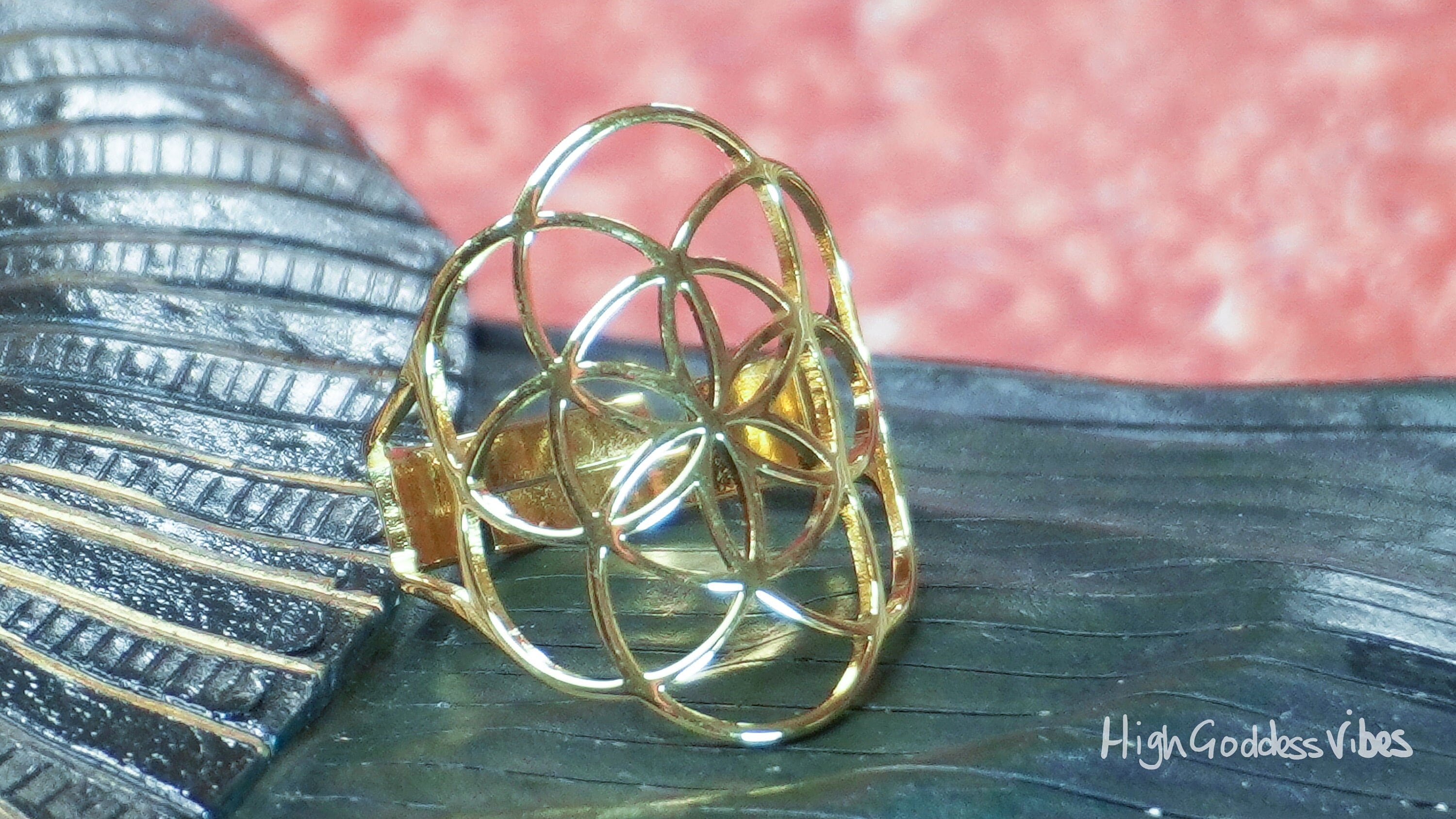 Seed of Life Sacred Geometry Ring Rose Gold Black Silver, Resizable ...