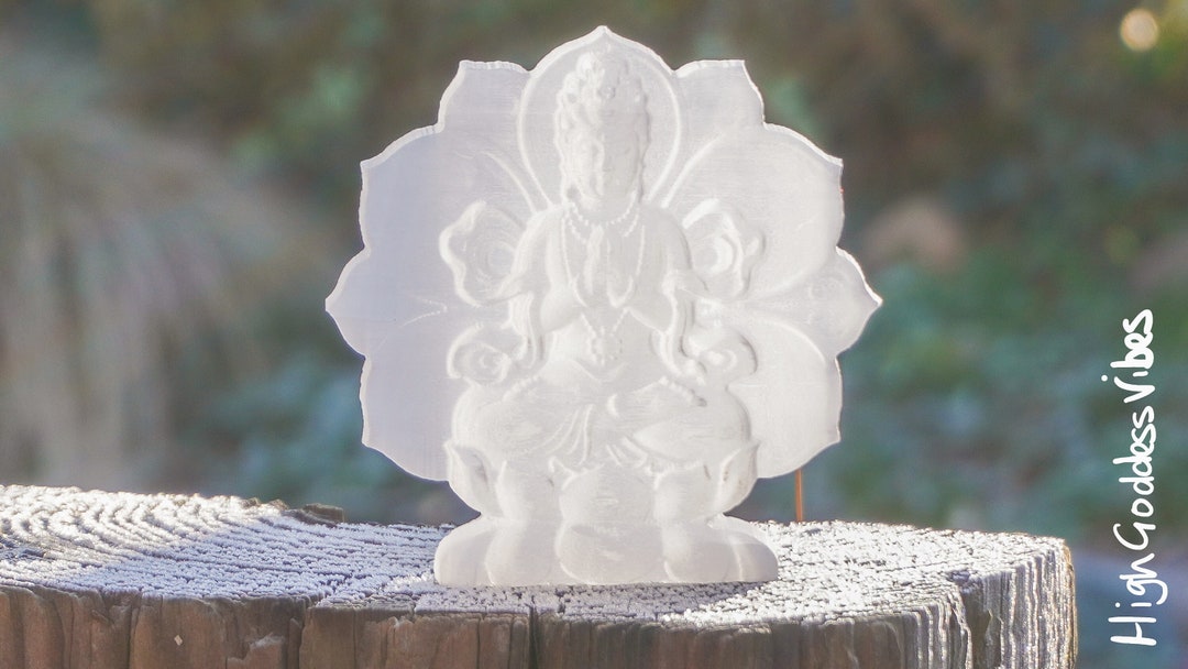 Selenite Quan Yin Statue Chinese Goddess Crystal Carving - Etsy