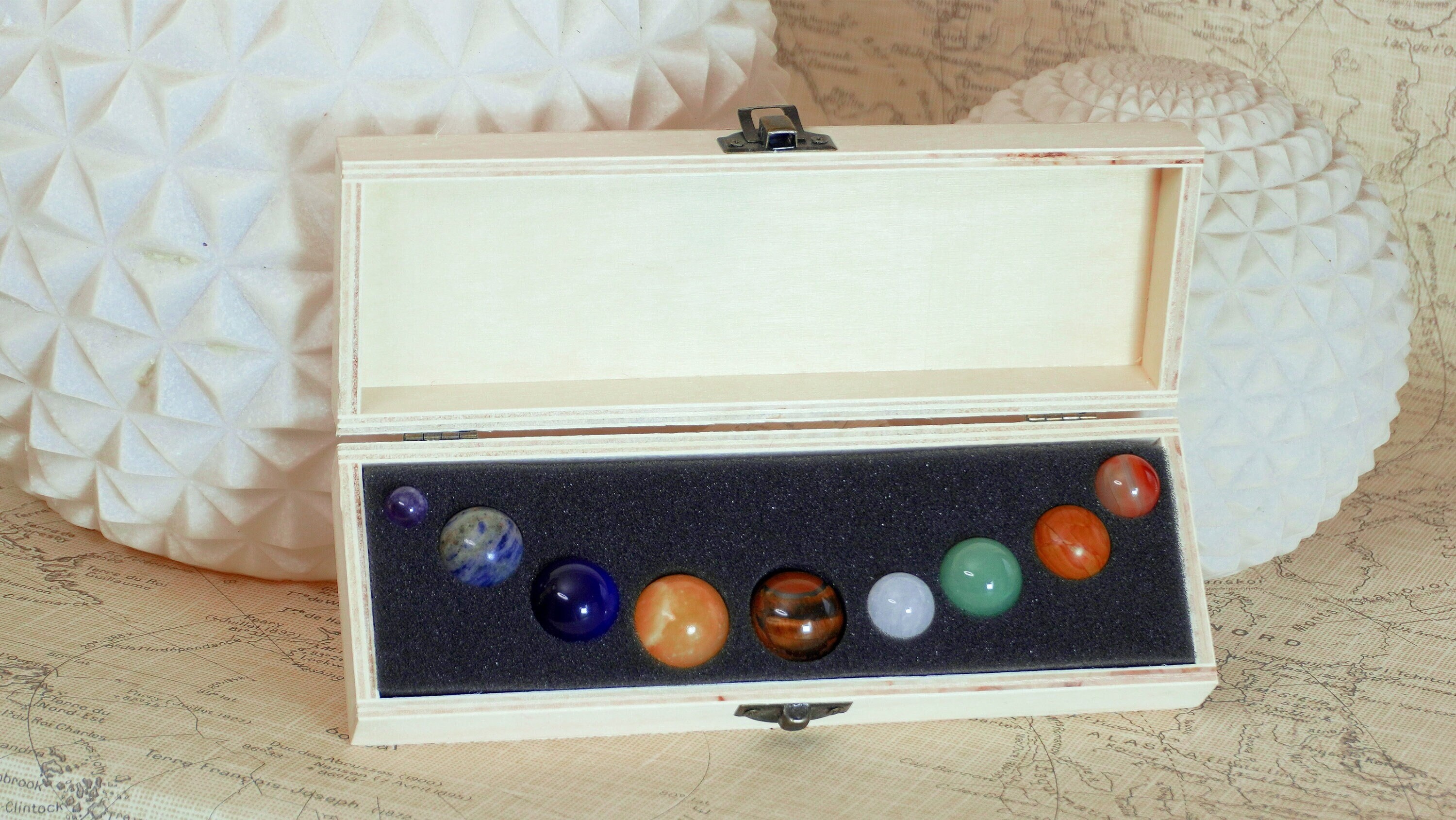 Crystal Solar System Spheres, Set of 9 Gemstone Planets Nine Boxed ...