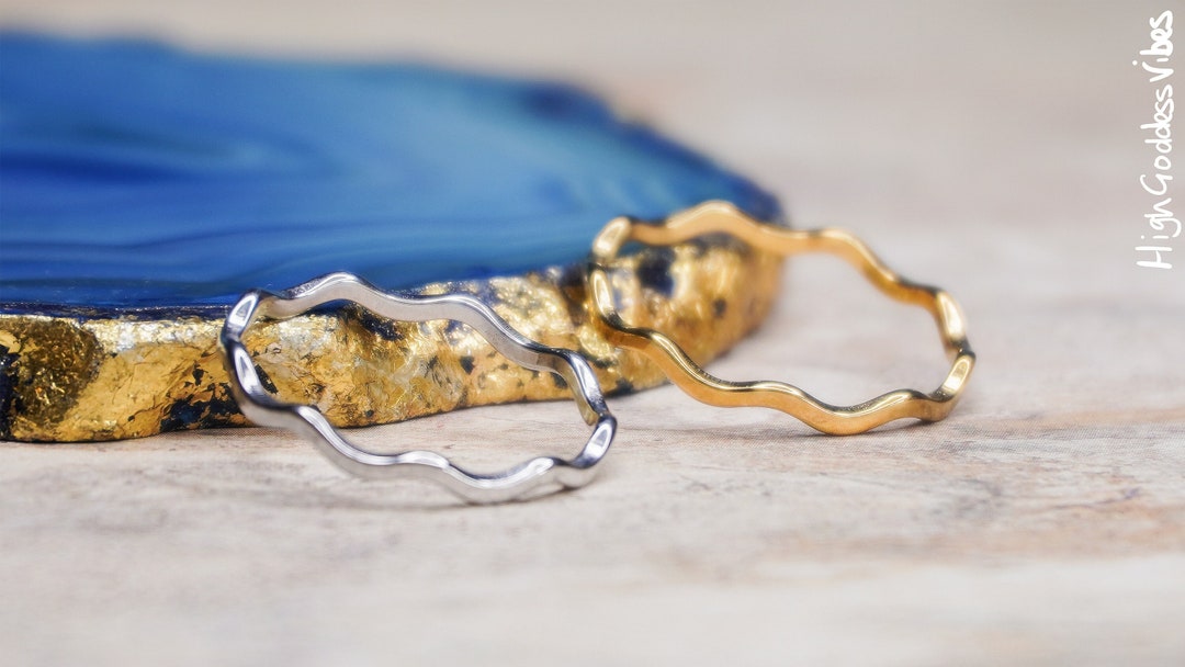 Skinny Wavy Stacker Ring - Minimalist Fine Silver & Gold Thin Wave Curvy Line Stacking Rings ...