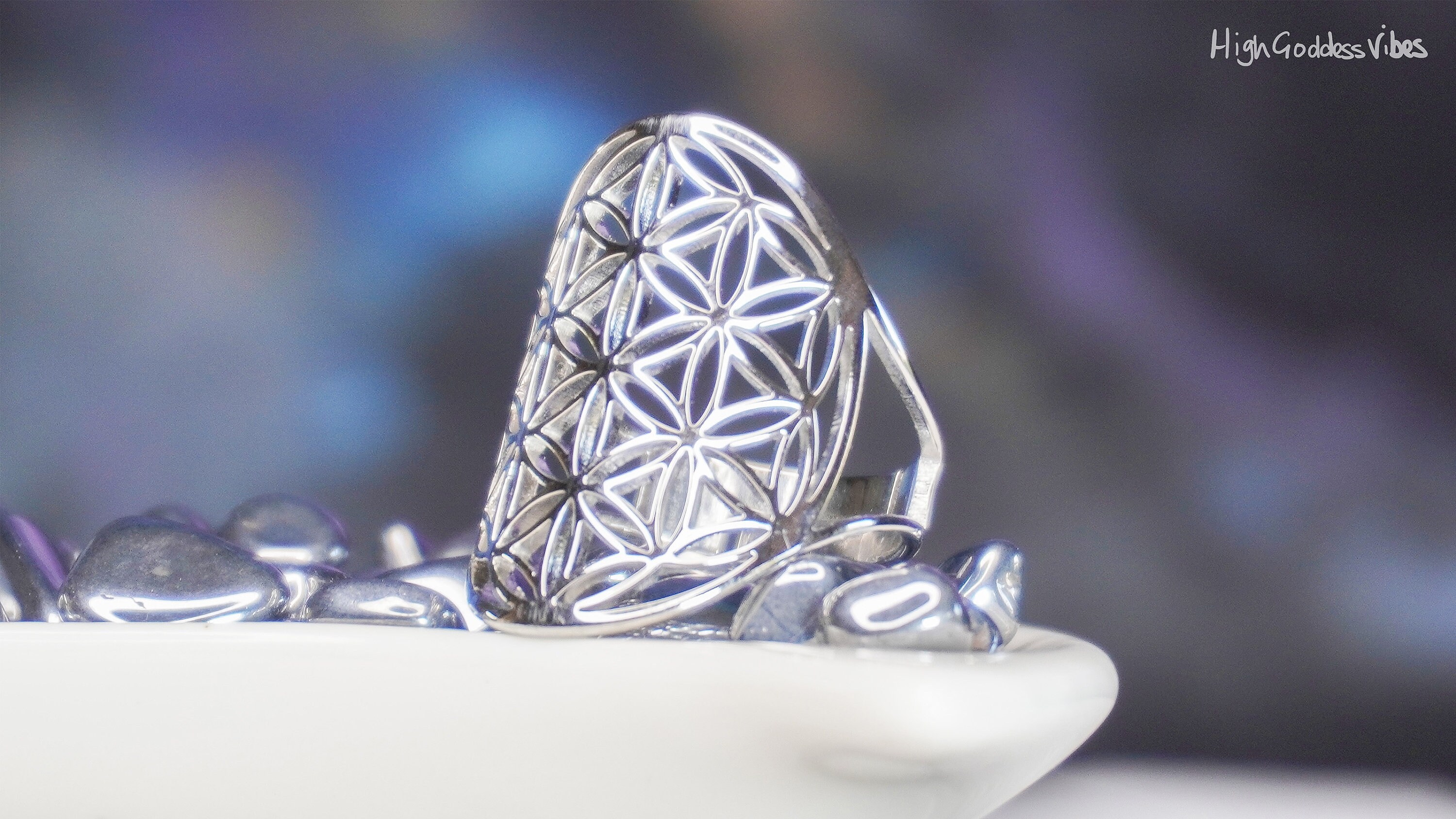 Flower of Life Sacred Geometry Ring Rose Gold Silver, Resizable ...