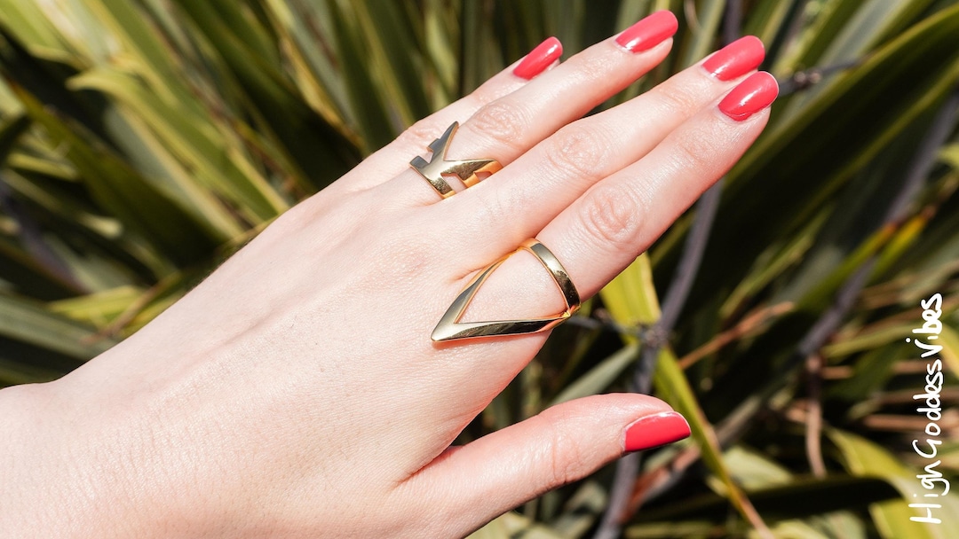 Elongated V Over Knuckle Ring Contemporary Statement Layered Boho Midi ...