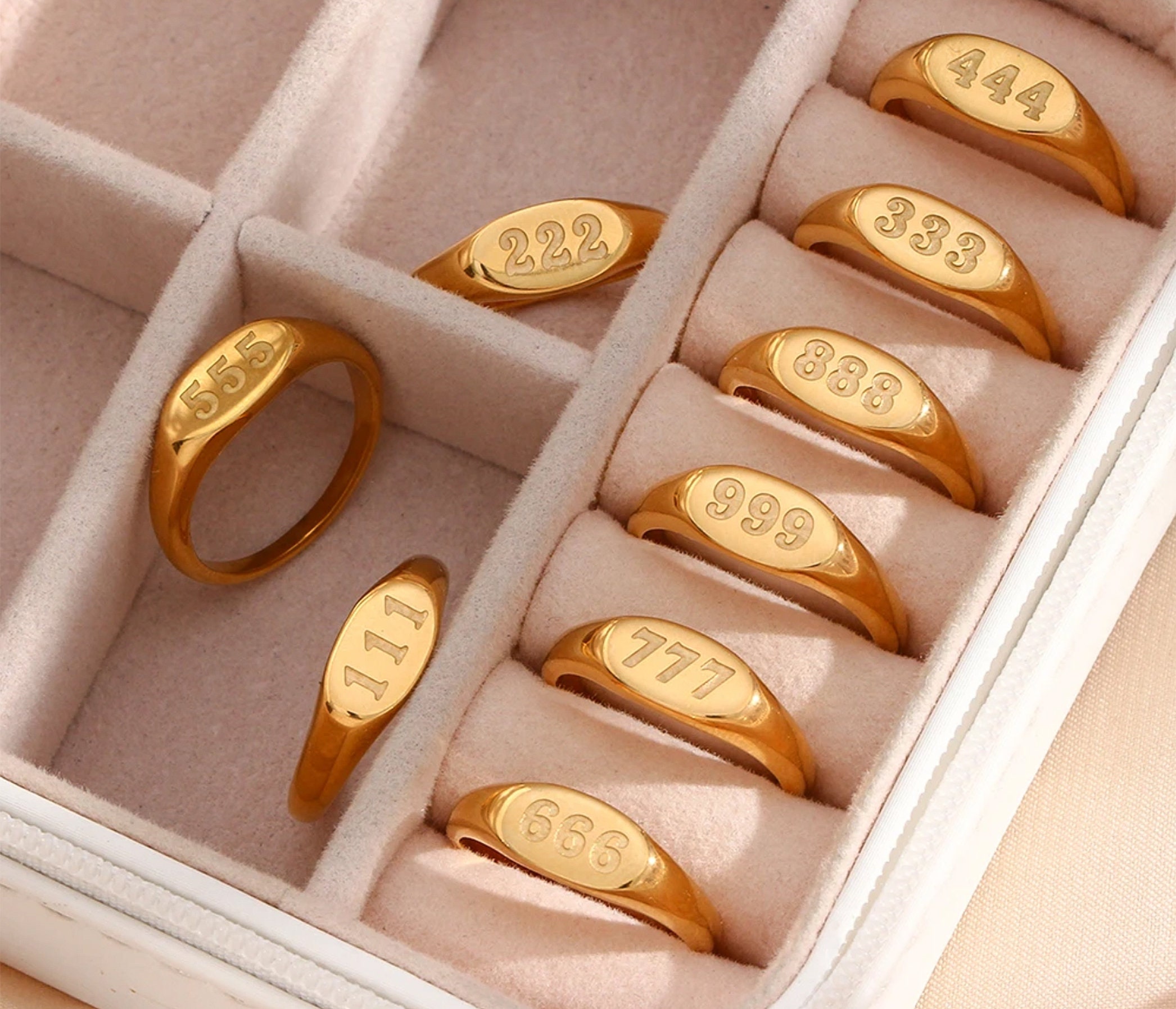 Angel Number Slim Signet Ring 111 222 333 444 555 666 777 888 999 ...
