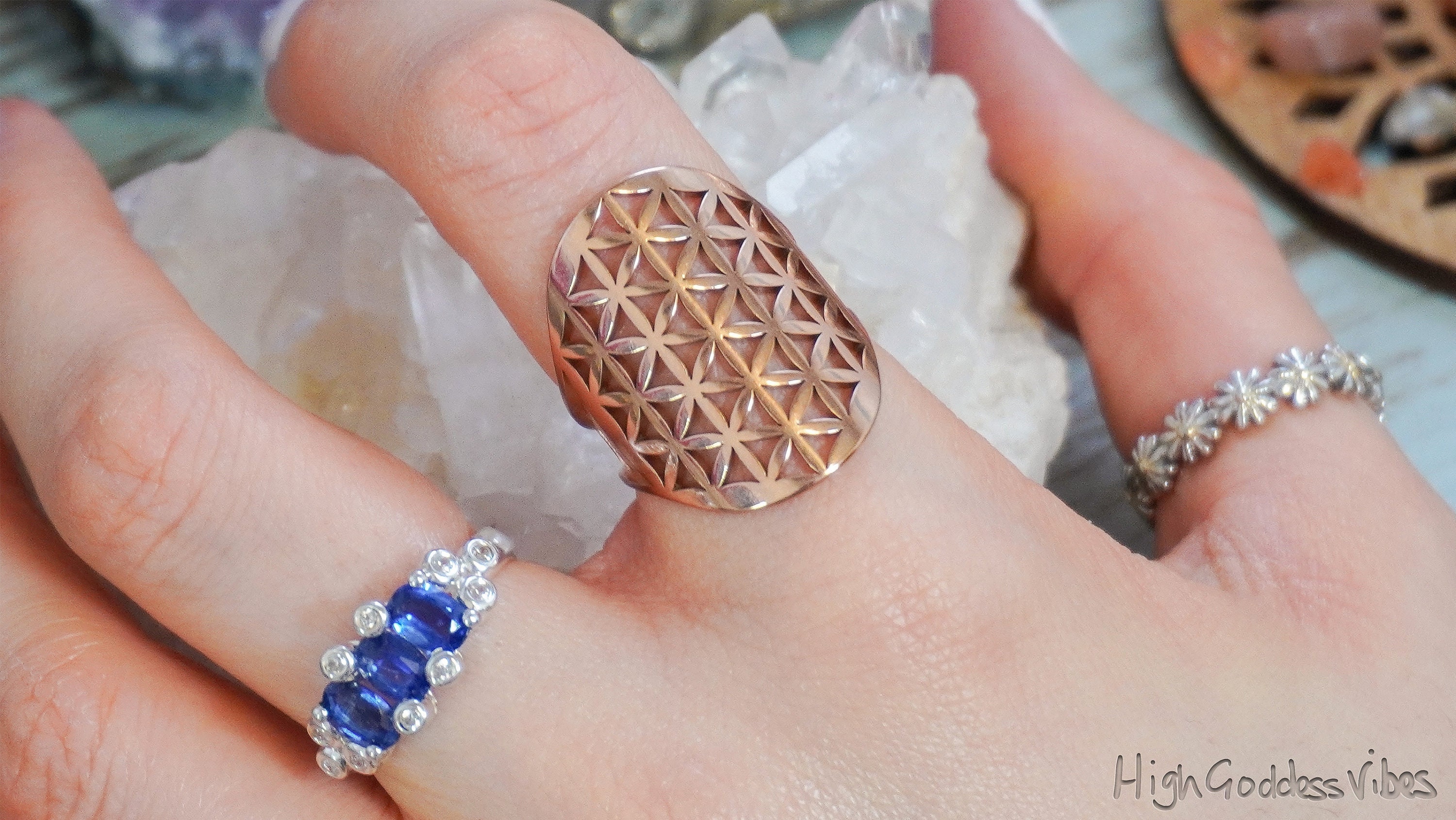 Flower of Life Solid Design Sacred Geometry Ring ~ Rose Gold Silver ...
