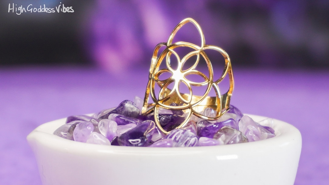 Germ of Life Sacred Geometry Ring ~ Floral Design Seed of Life ...