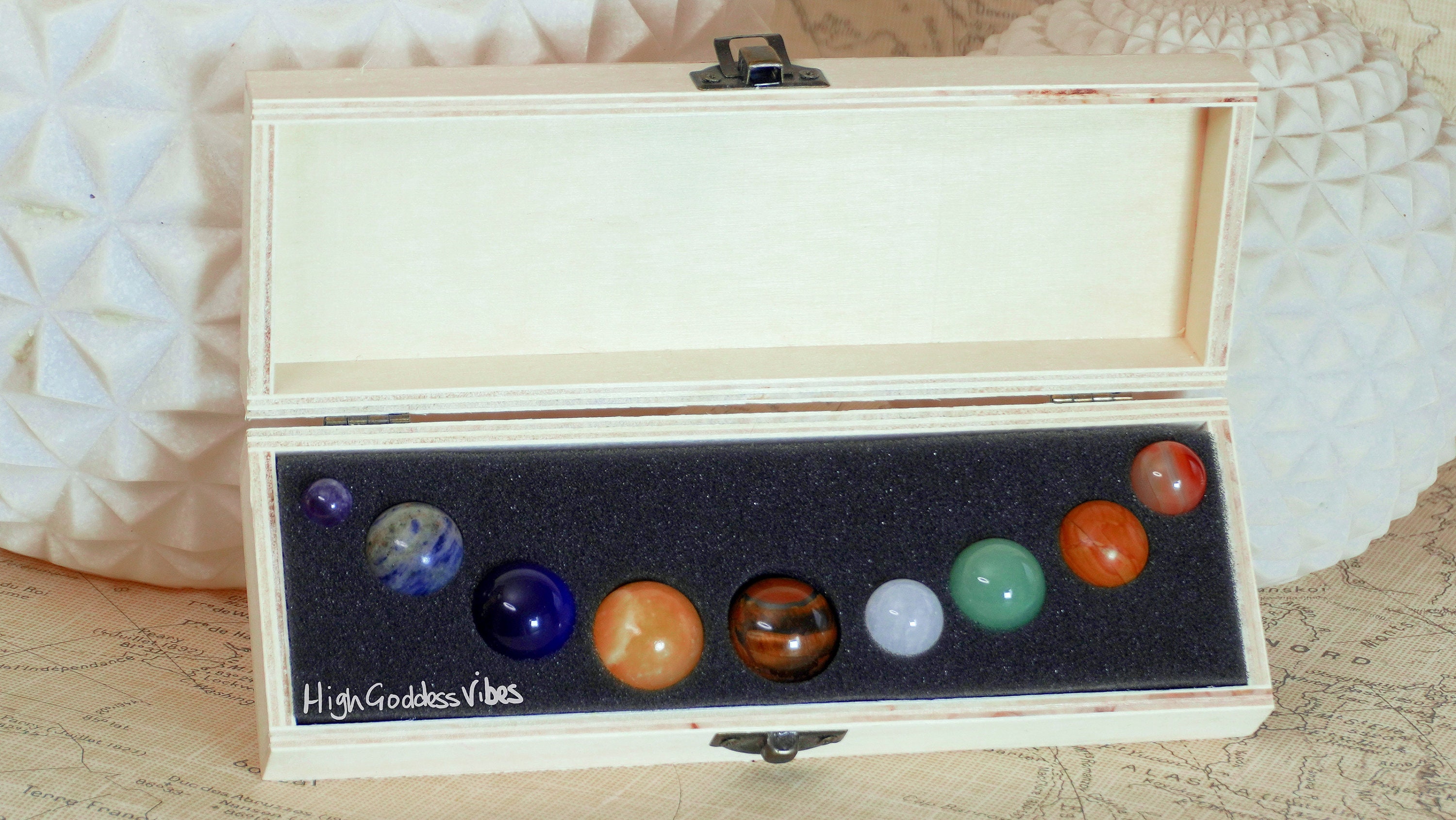 Crystal Solar System Spheres, Set of 9 Gemstone Planets Nine Boxed ...
