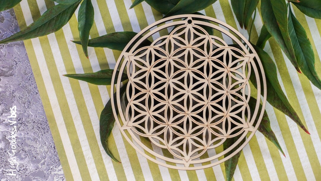 Flower of Life Crystal Grid Base or Wall Art Wooden Sacred Geometry ...