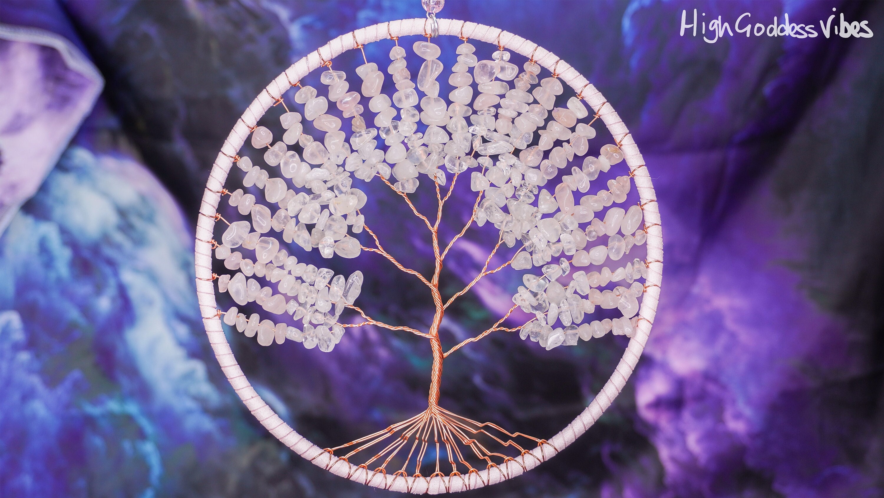 Rose and Clear Quartz Ombre Tree of Life Wall Hanging Boho Home Decor ...
