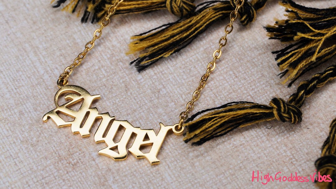 Angel Necklace - Silver & Gold Minimalist Gothic Font Letter Word Name ...