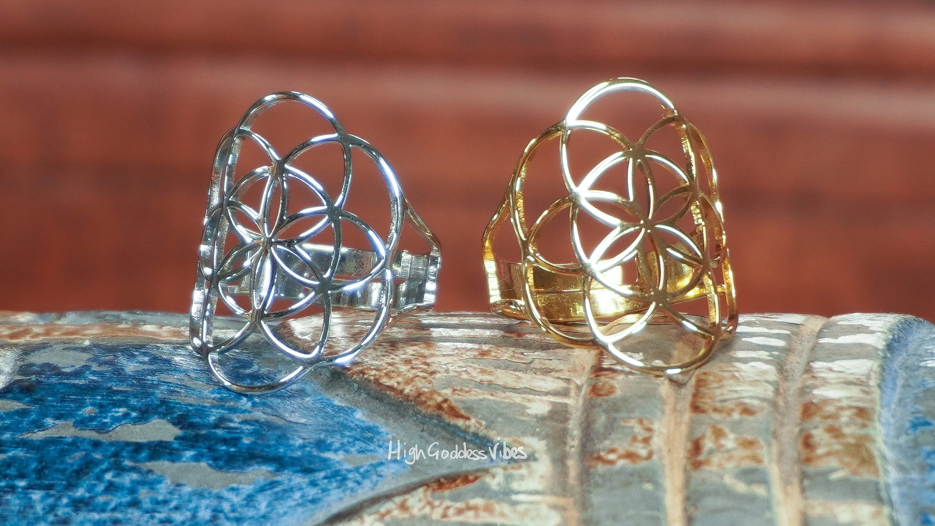 Seed of Life Sacred Geometry Ring Rose Gold Black Silver, Resizable ...